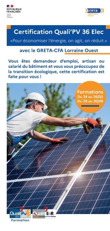 24-26/05/2023 | Formation Photovoltaïque : Quali PV 36 - Envirobat Grand Est